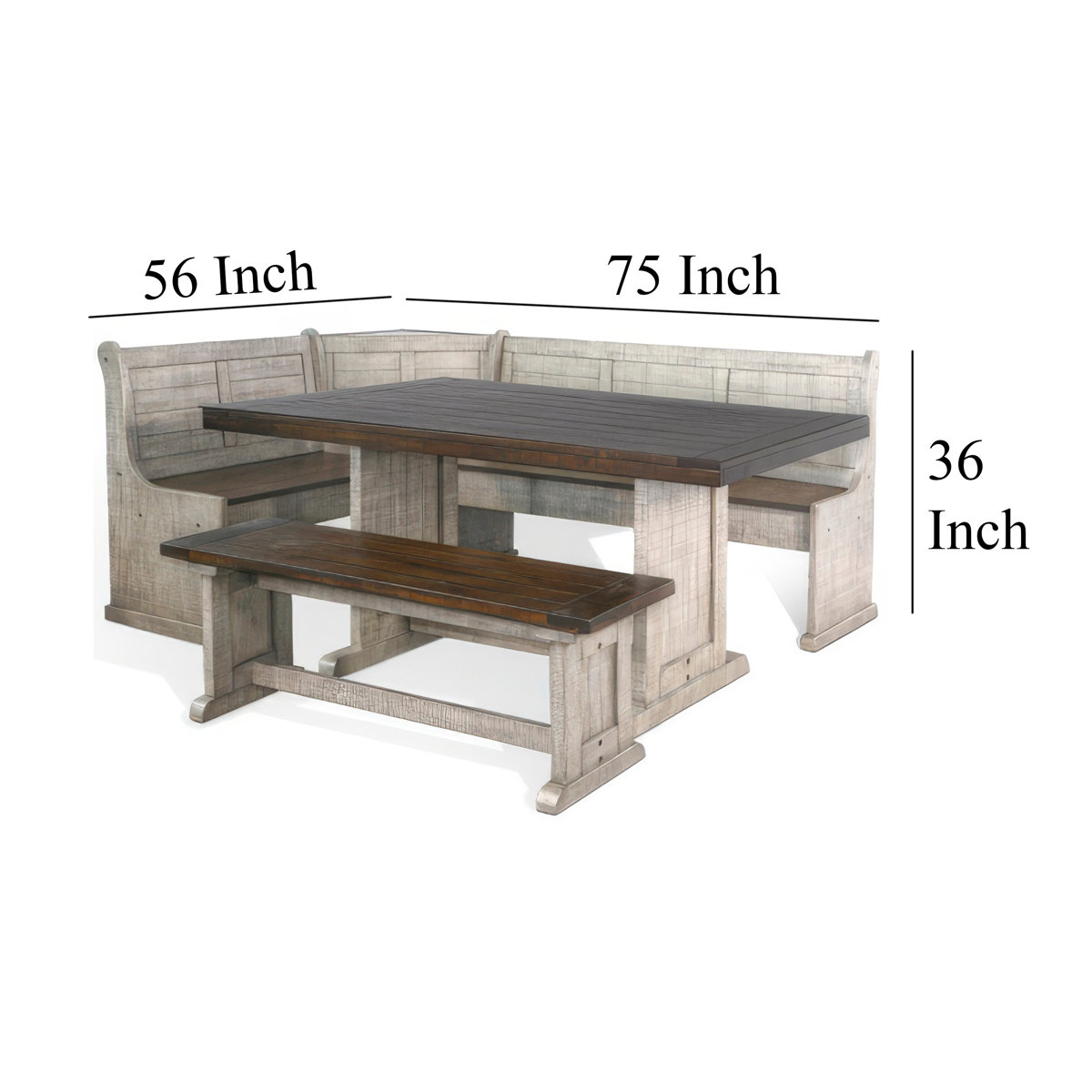 Benjara Camie 4Pc Corner Breakfast Nook Set, Gray Brown Dining Table And Bench | Wayfair